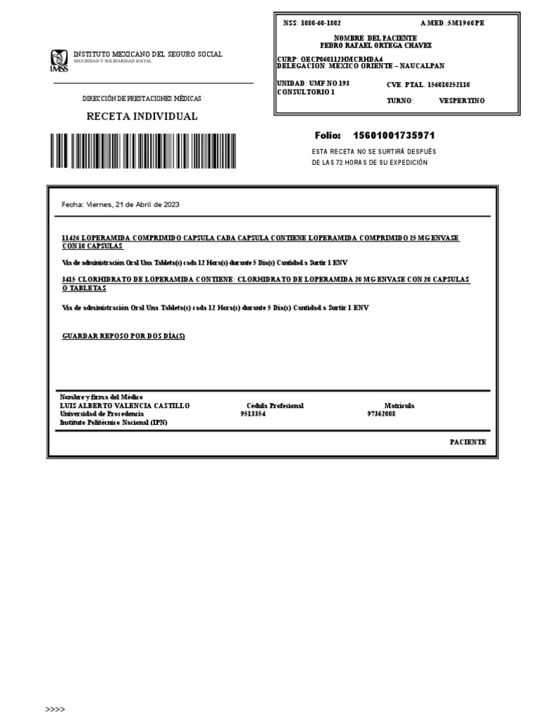 Justificante Medico Imss