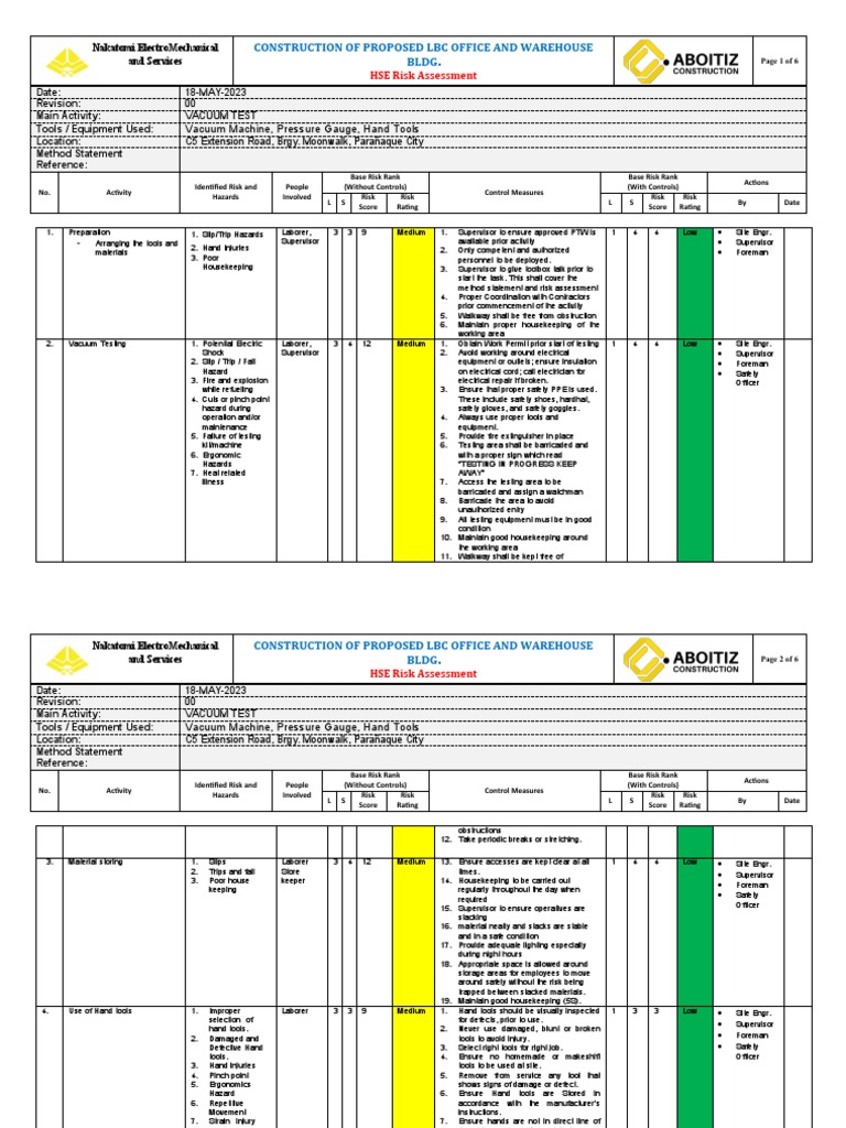 Vacuum Test Risk Assessment | PDF | Risk | Risk Assessment