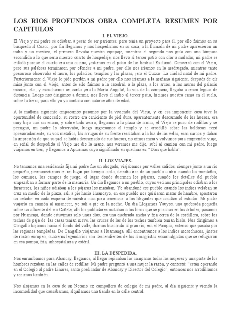 Los Rios Profundos Obra Completa Resumen Por Capitulos | PDF | Perú