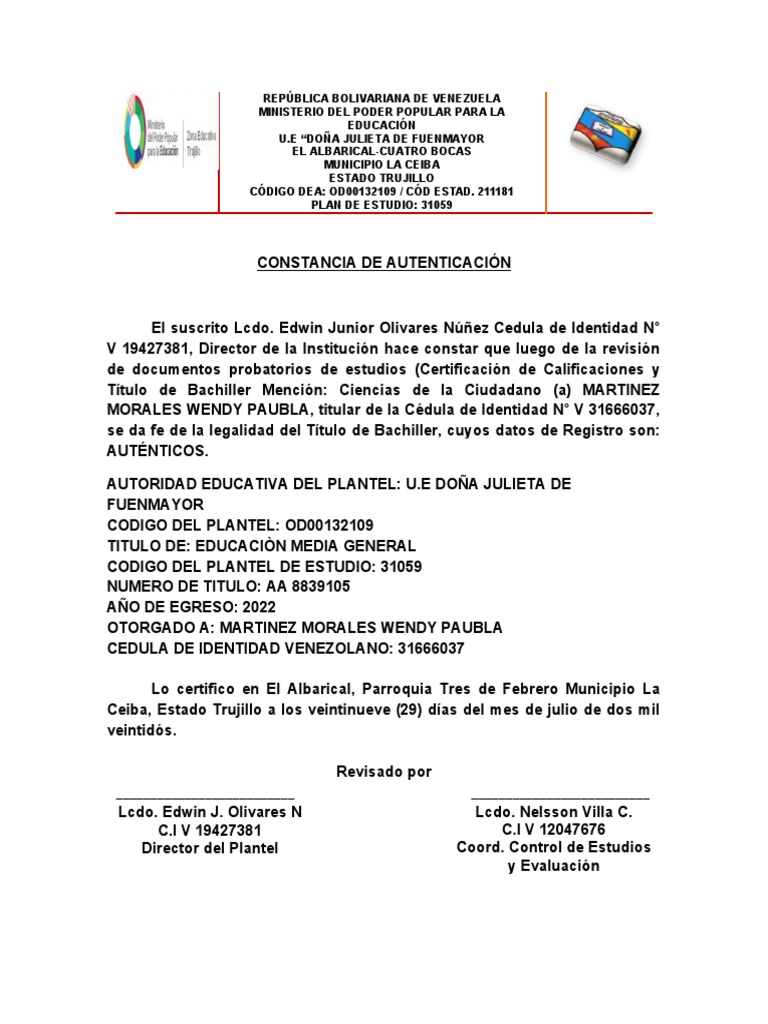 Autenticacion de Titulo Wendy | PDF Autenticacion de Titulo Wendy | PDF
