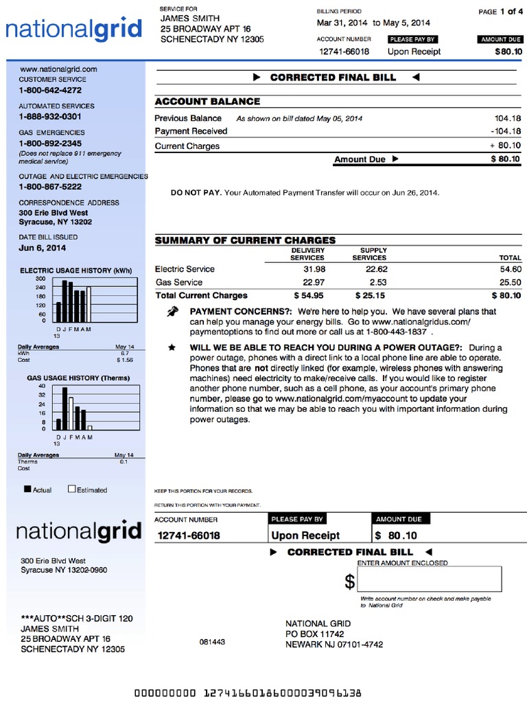 National Grid Bill Sample 2014 1 | PDF