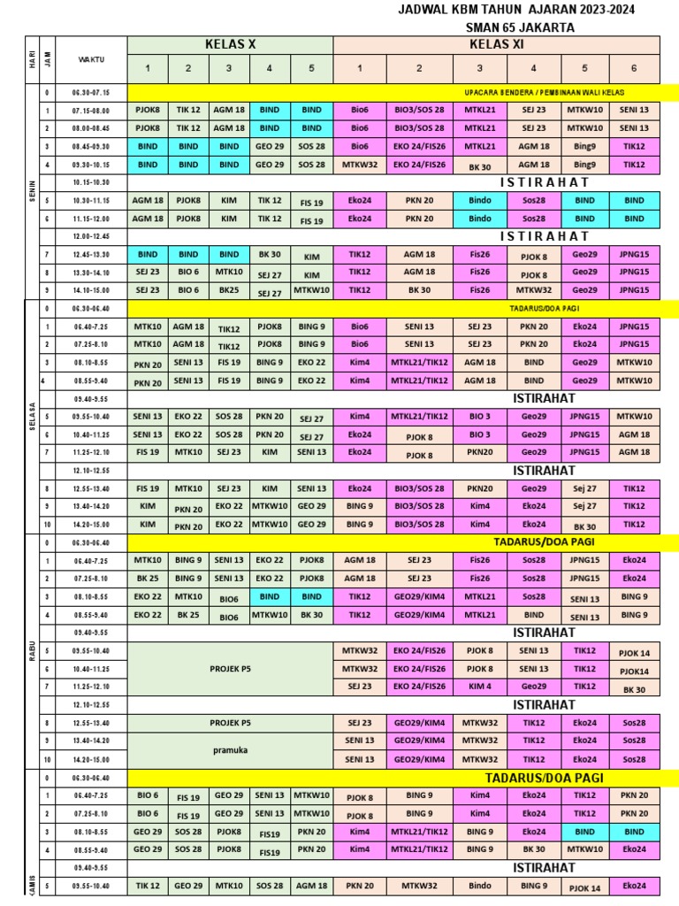 Jadwal KBM SMAN 65 Jakarta 2023-2024 | PDF