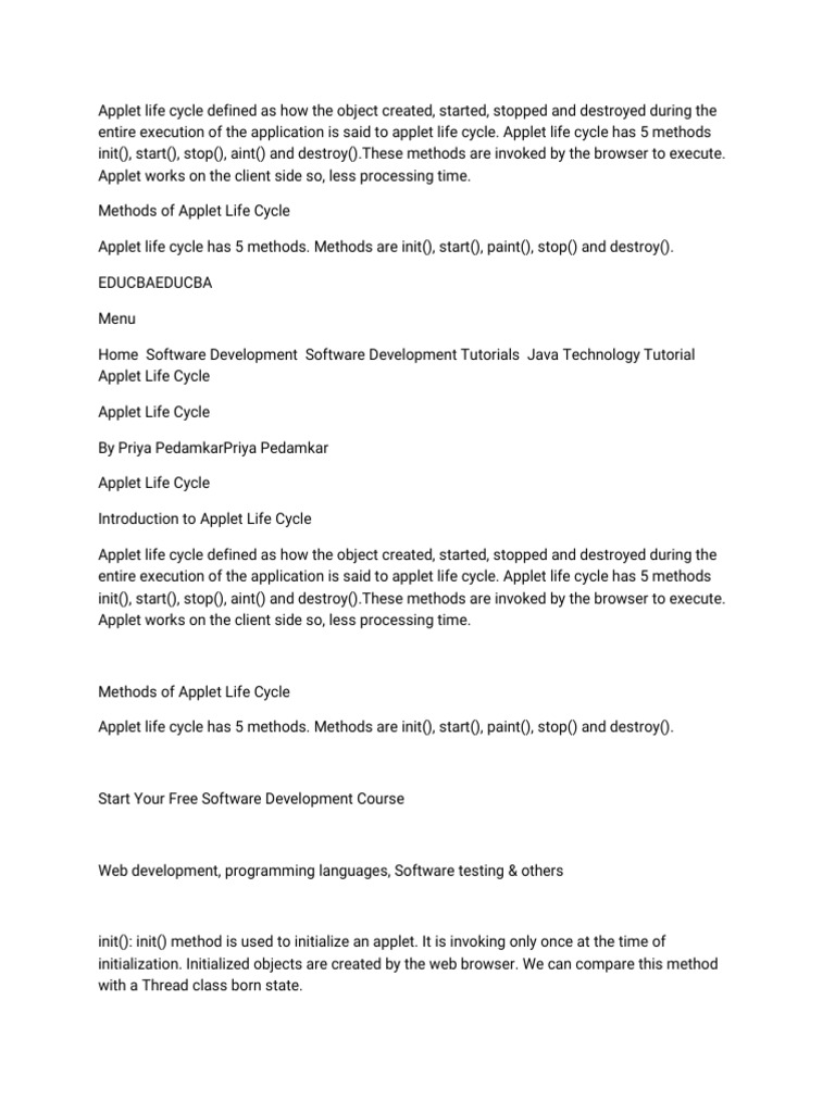 Applet Lifecycle | Download Free PDF | Product Lifecycle | Application ...
