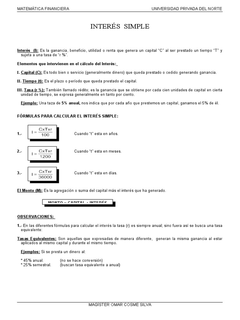 Upn 2019-I Sesion 2. Interes Simple | PDF | Interés | Finanzas Matemáticas