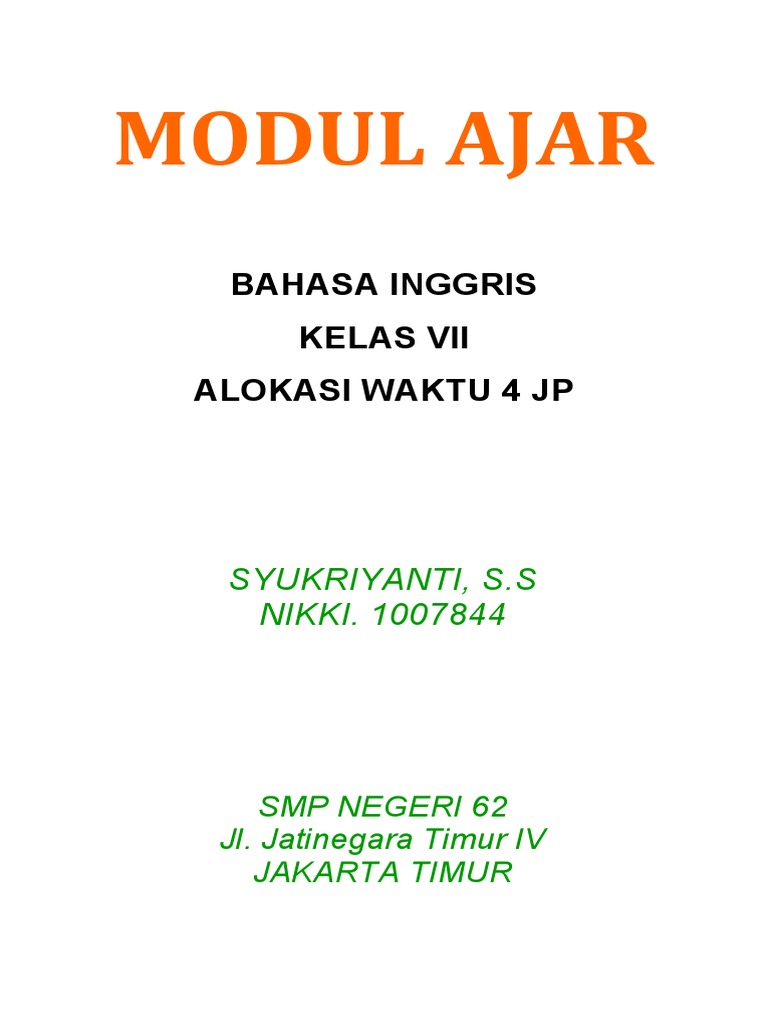 MODUL AJAR - Kurikulum Merdeka. B.Inggris Kls 7 Semester Ganjil, 2022-2023.FIX | PDF | Karier ...