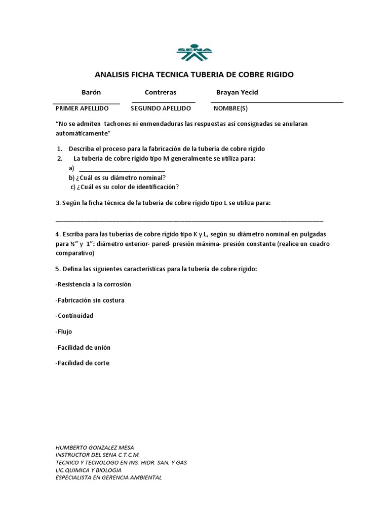 Analisis Ficha Tecnica Tuberia de Cobre Rigido | PDF | Tubería ...