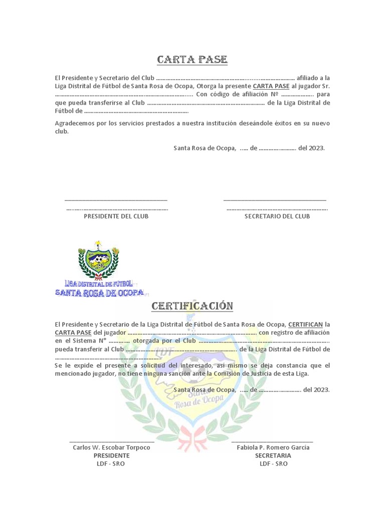 Carta Pase Formato | PDF