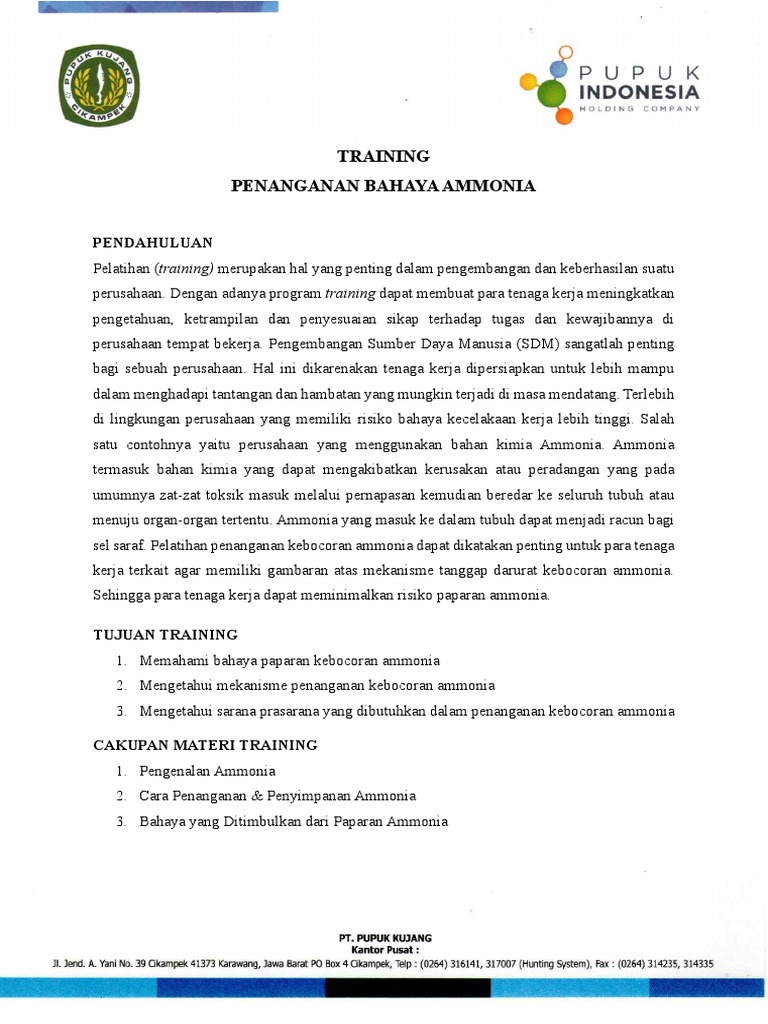 Pelatihan Penanganan Kebocoran Ammonia | PDF