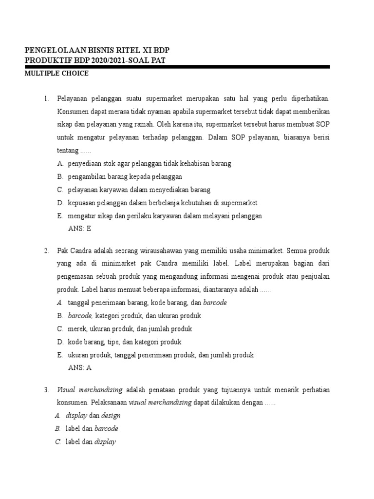 Pengelolaan Bisnis Ritel Xi BDP Pas Genap 2021 | PDF