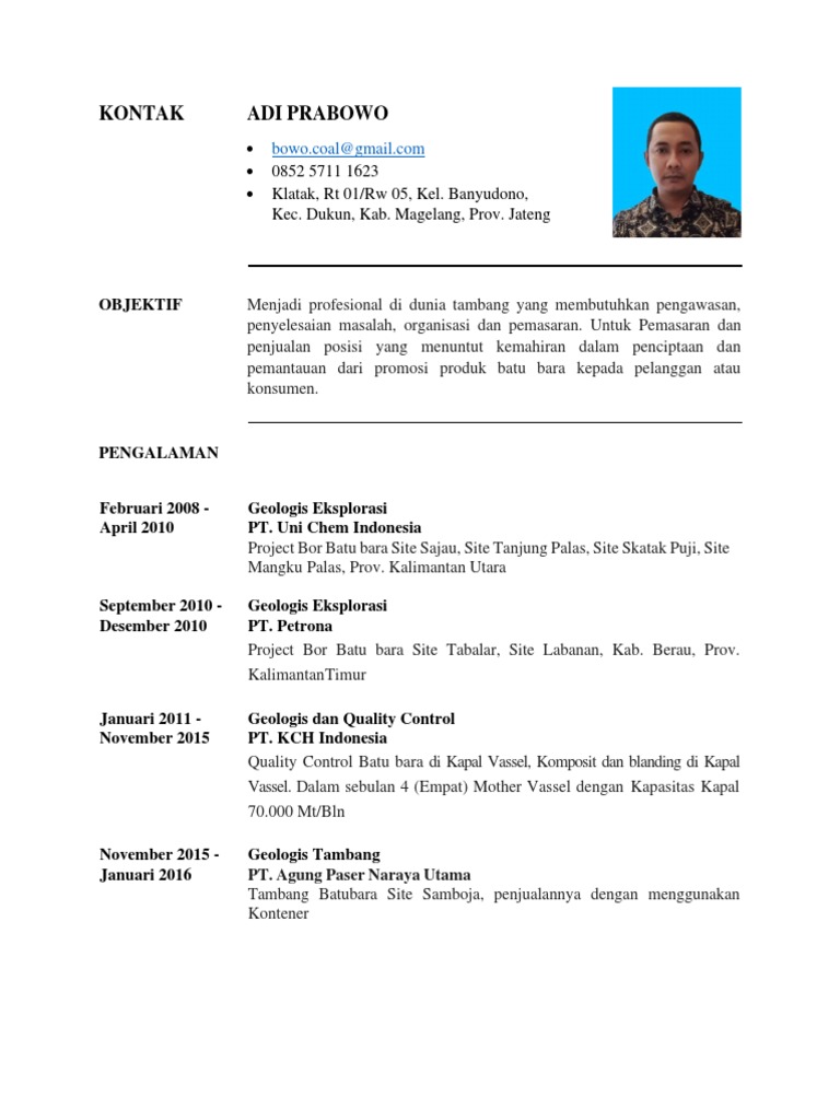 CV Adi Prabowo | PDF