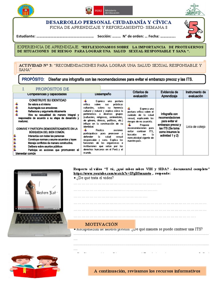 Eda1 - 5°-Semana 8 - Ficha de Aprendizaje y Reforzamiento #3-Im DPCC | PDF | Educación sexual ...