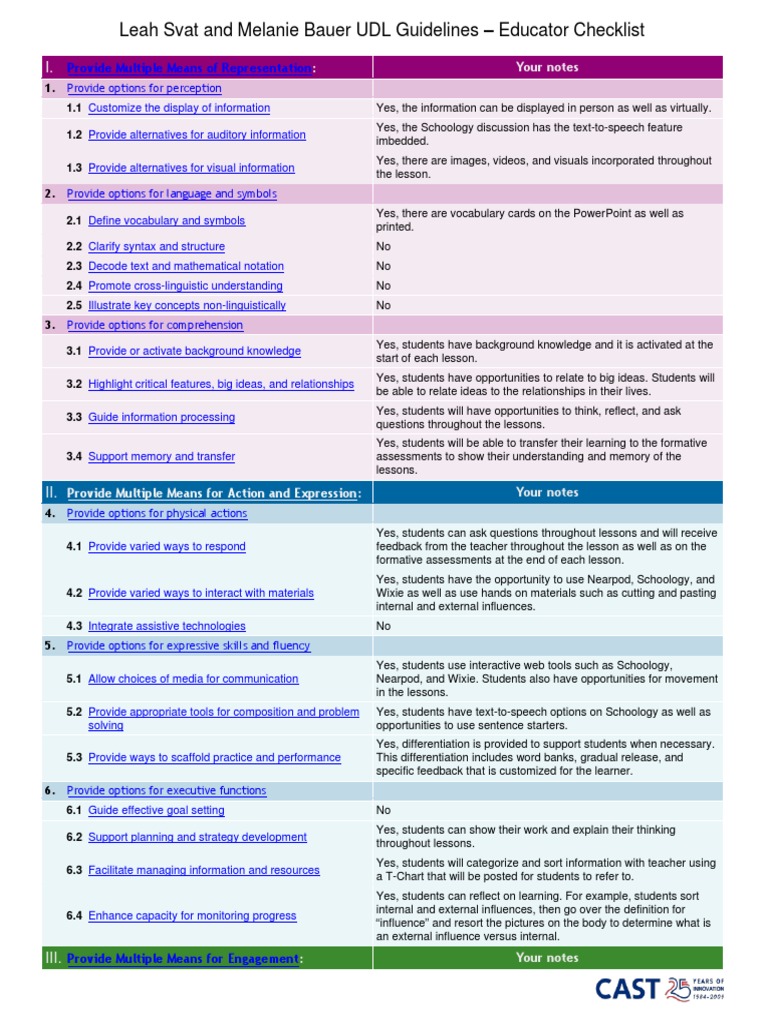 Udl Checklist Unit Plan | Download Free PDF | Cognitive Science | Learning