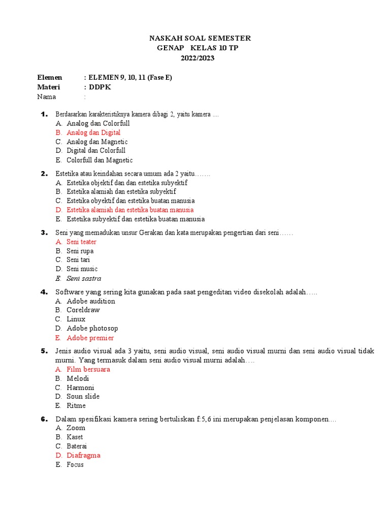 Naskah Soal Ddpk Kelas x Semester Genap Tp 2022-2023 Revisi | PDF