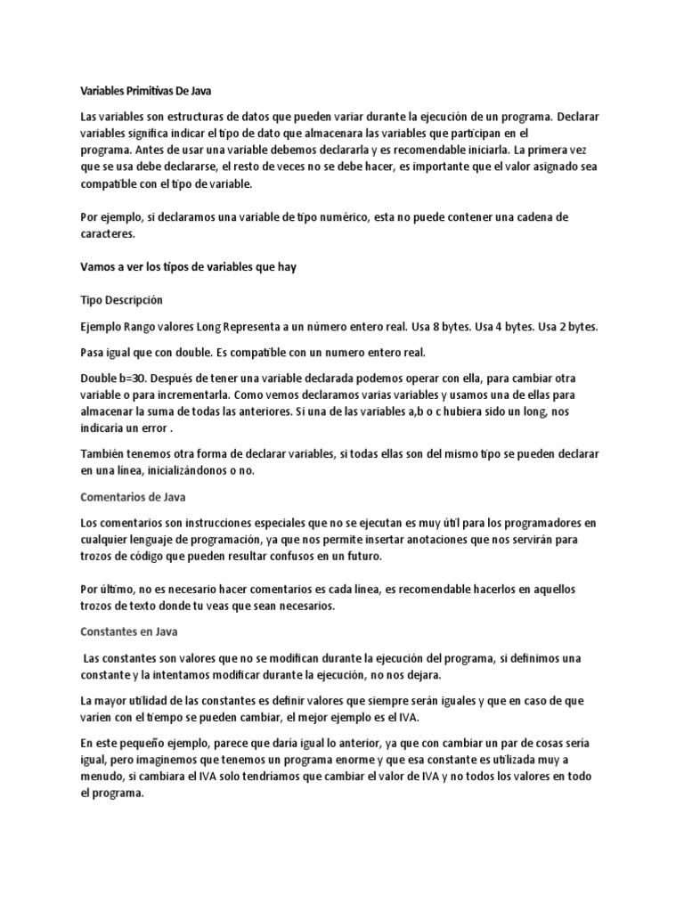 Resumen 10 | PDF | Java (lenguaje de programación) | Variable (informática)