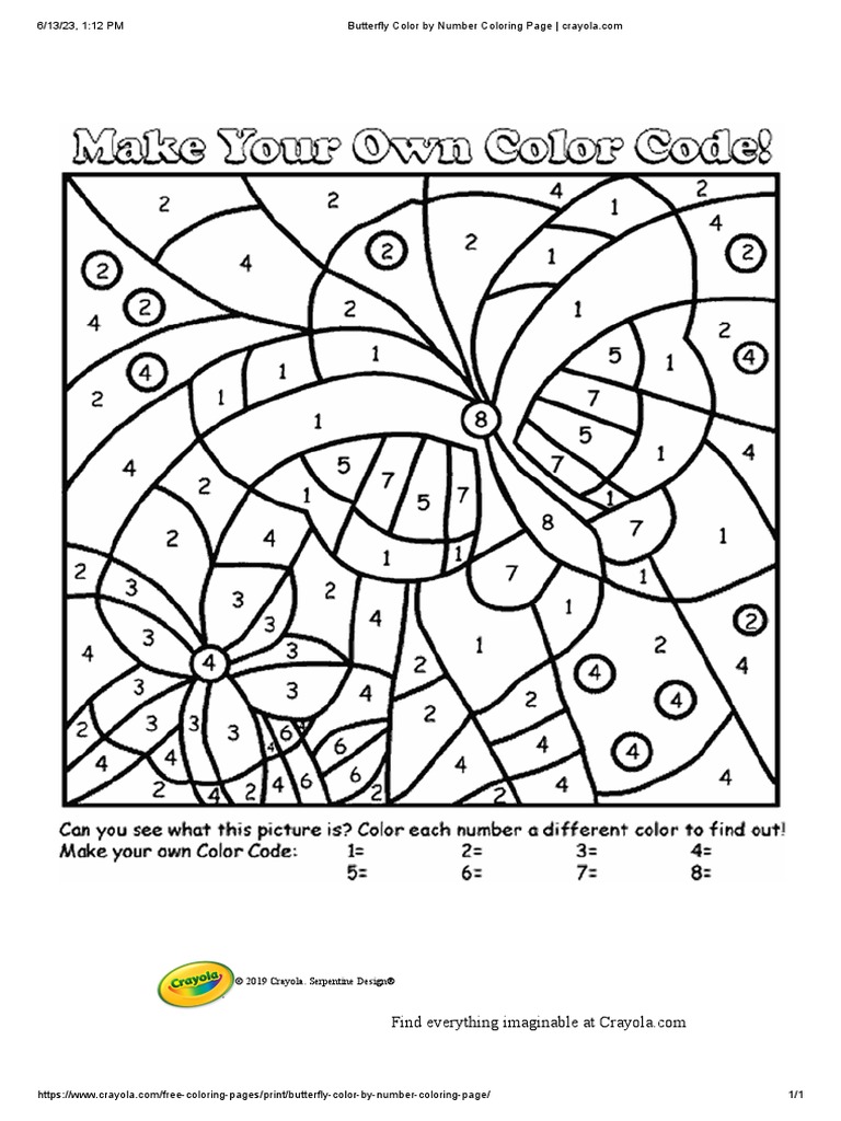 Butterfly Color by Number Coloring Page | PDF