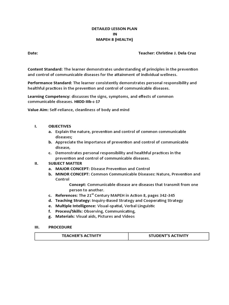 Communicable Disease Lesson Plan | PDF | Influenza | Tuberculosis