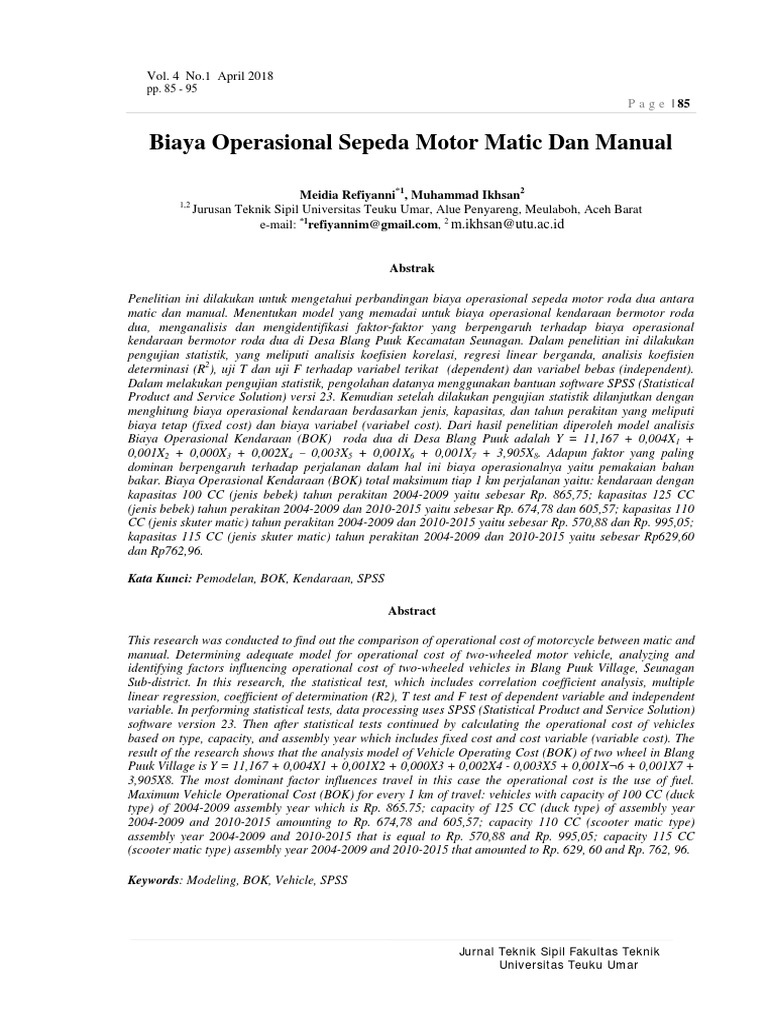Biaya Operasional Sepeda Motor Matic vs Manual | PDF