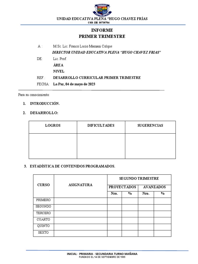 Formato Informe 1er Trim | PDF | Aprendizaje