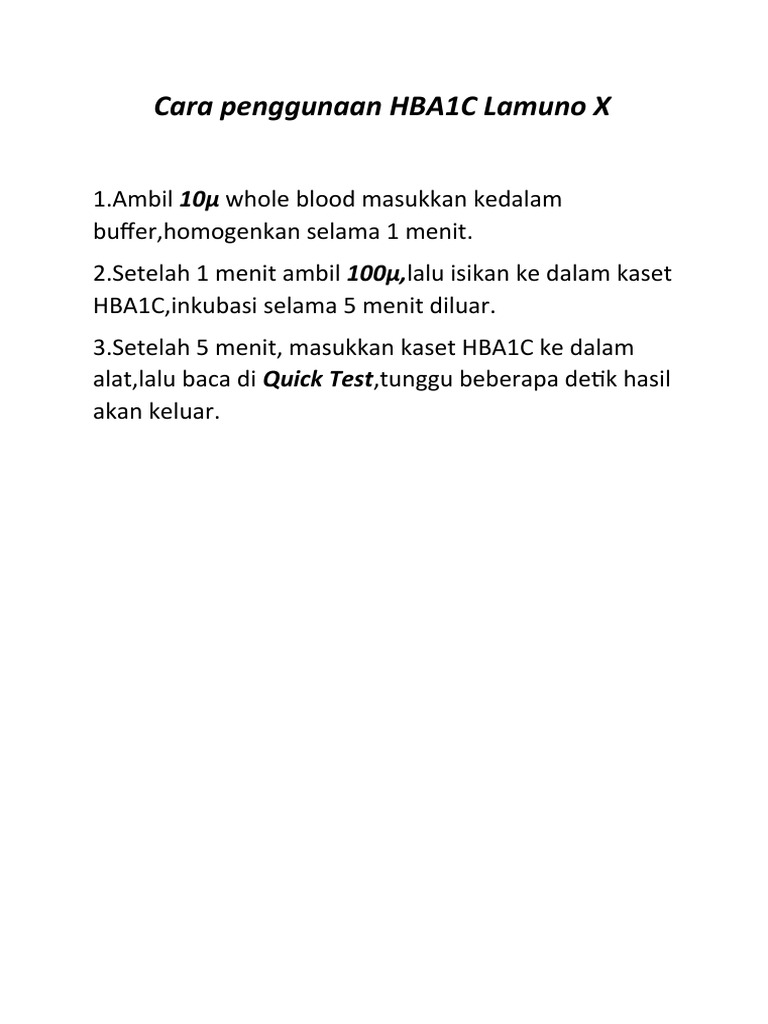 Panduan Penggunaan HBA1C Lamuno X | PDF