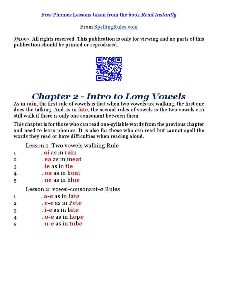 Long Vowels Lessons | PDF | Consonant | Vowel