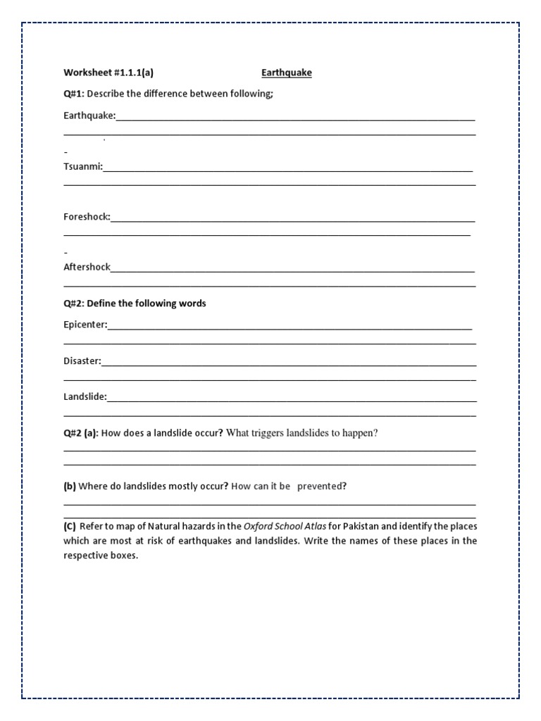 Earthquake Study Worksheet | PDF