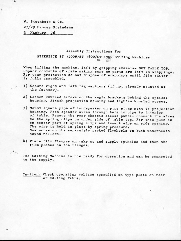 Steenbeck Operating Instructions | PDF