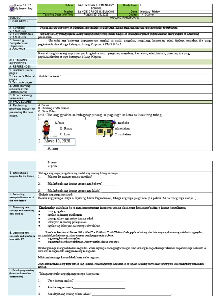 DLL - Ap - Q1 Week 1 | PDF