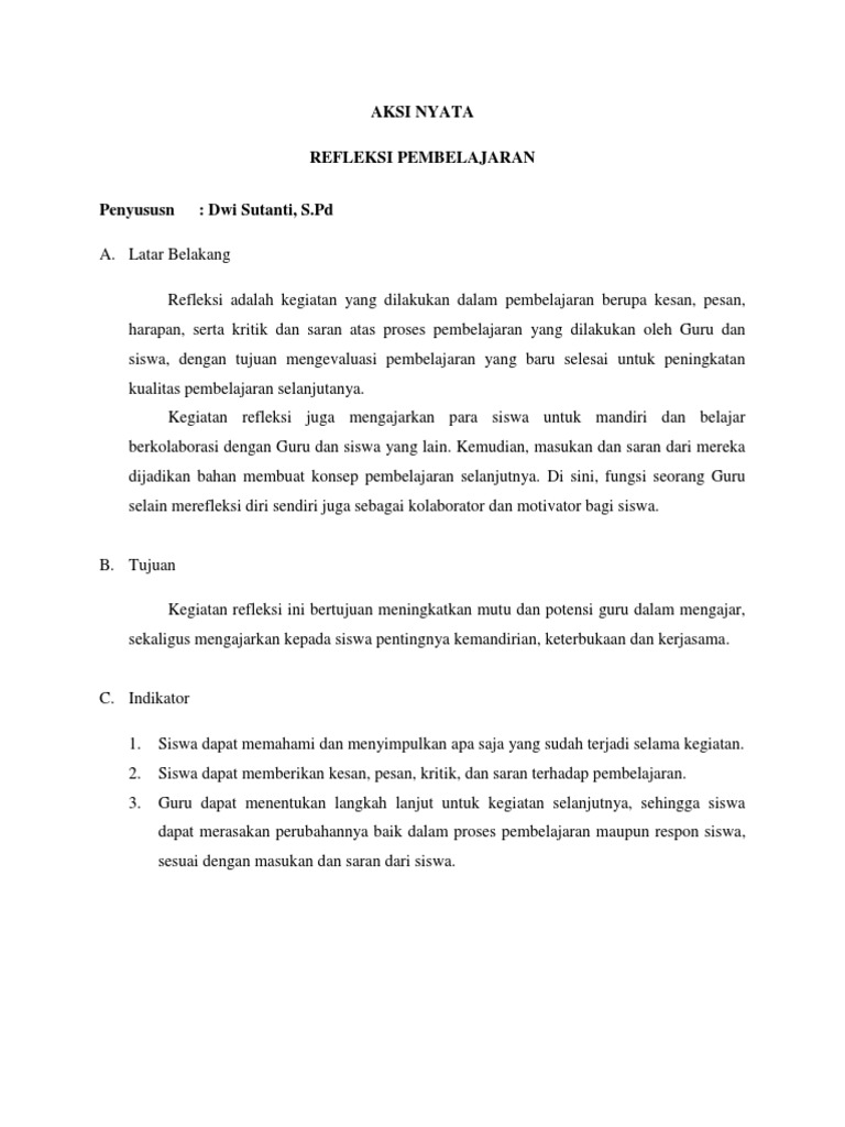 Refleksi Pembelajaran Bersama Siswa | PDF | Karier & Perkembangan ...