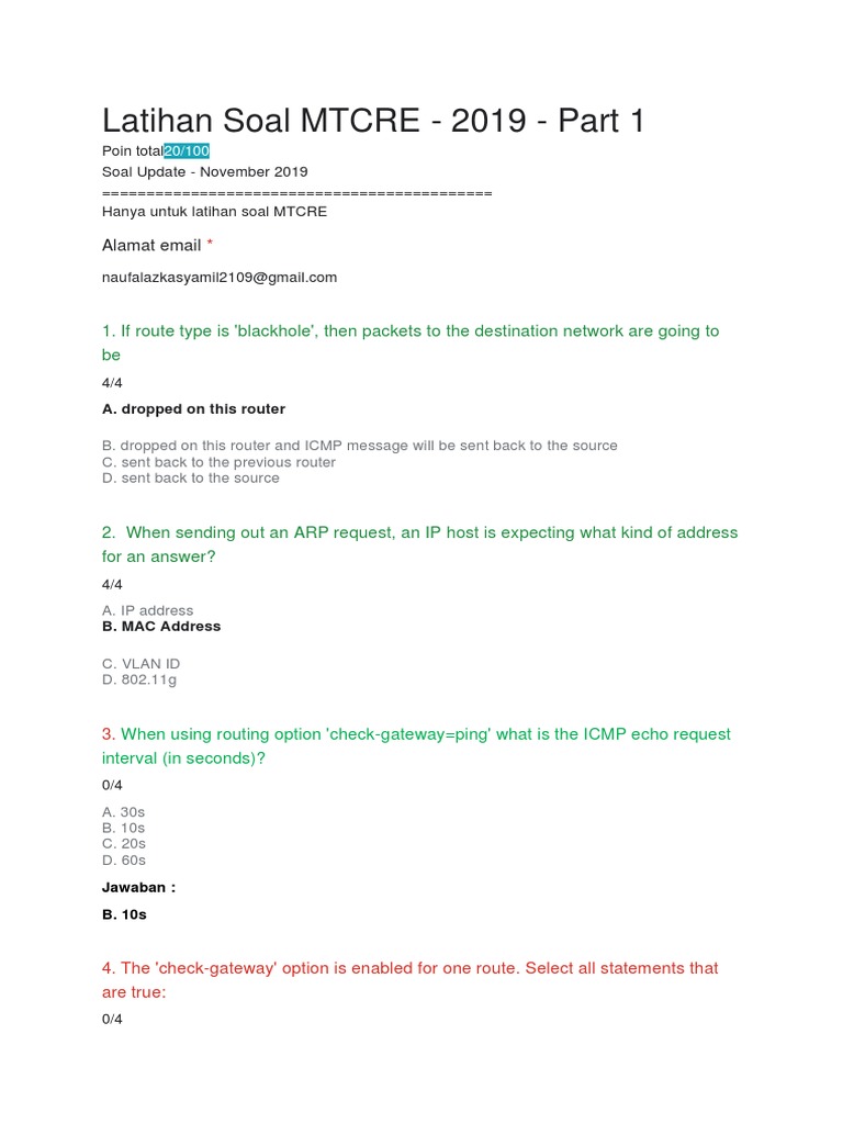 Latihan Soal MTCRE 2019 (Buat Ujian) | PDF | Router (Computing) | Routing