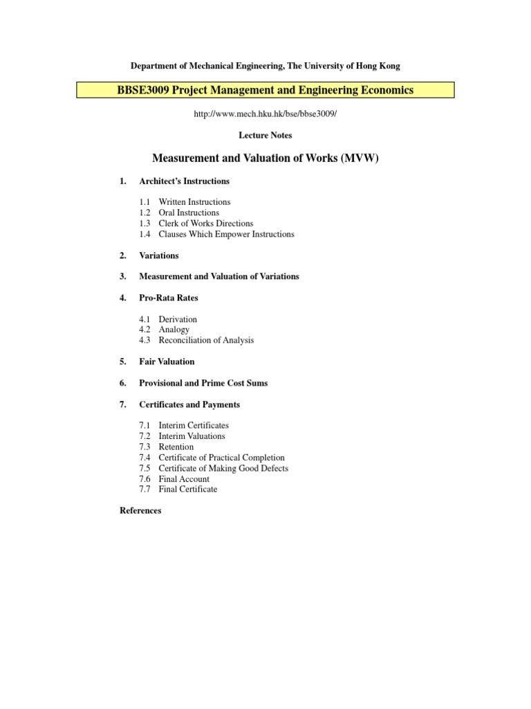 HKU - BBSE3009 Project Management and Engineering Economics - MVW ...