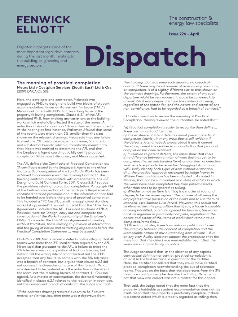 Dispatch Issue 226 | PDF | Damages | Breach Of Contract