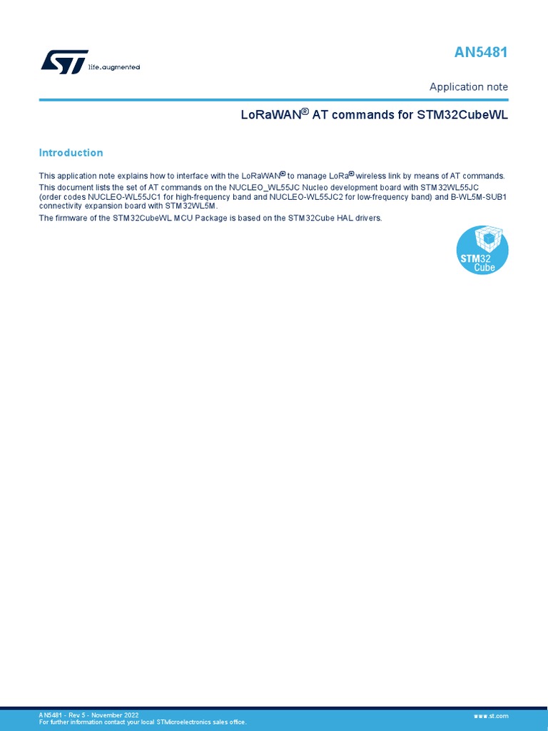 An5481 Lorawan At Commands For Stm32cubewl Stmicroelectronics Pdf Computer Hardware