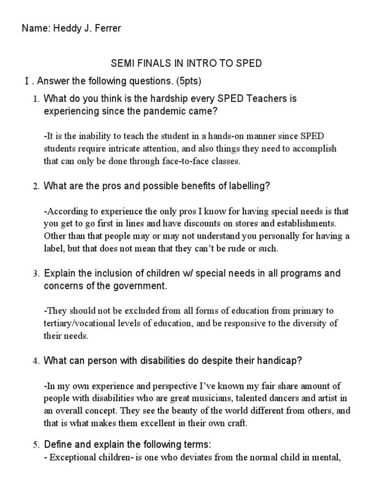 Intro To Sped SF | PDF | Cerebral Palsy | Mental Disorder