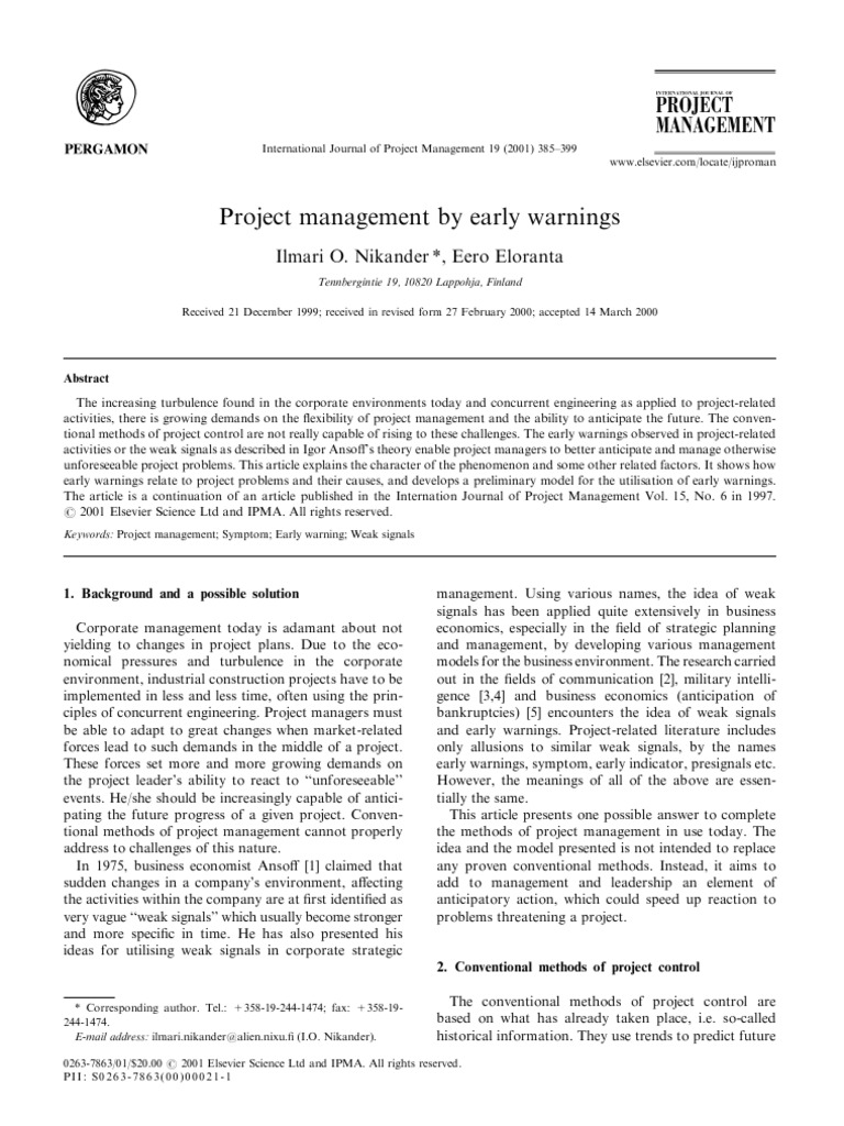 Project Management by Early Warnings | PDF | Project Management | Causality