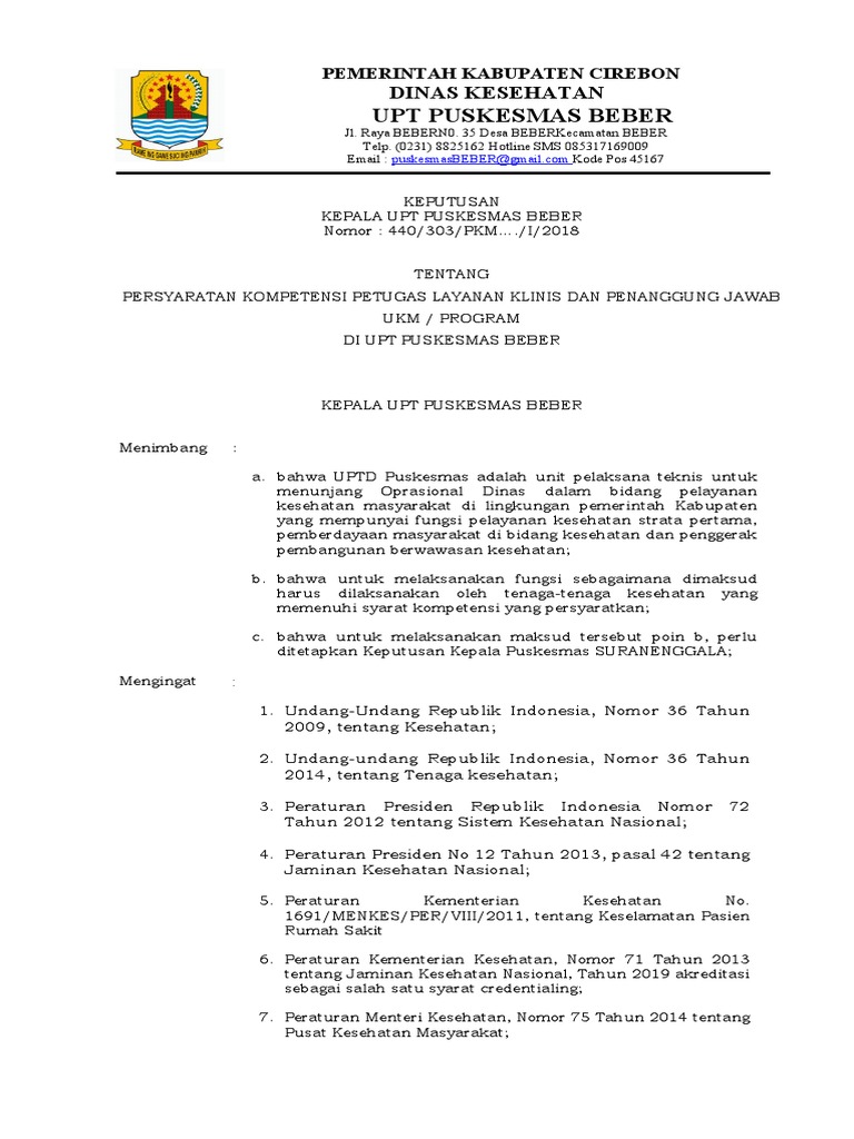 SK PERSYARATAN KOMPETENSI PENANGGUNG JAWAB KLINIS DAN PROGRAM PUSKESMAS - Copy1 | PDF