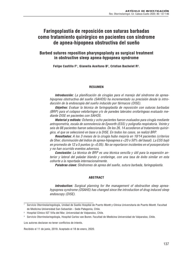 Faringoplastía de Reposición Con Suturas Barbadas Como Tratamiento ...