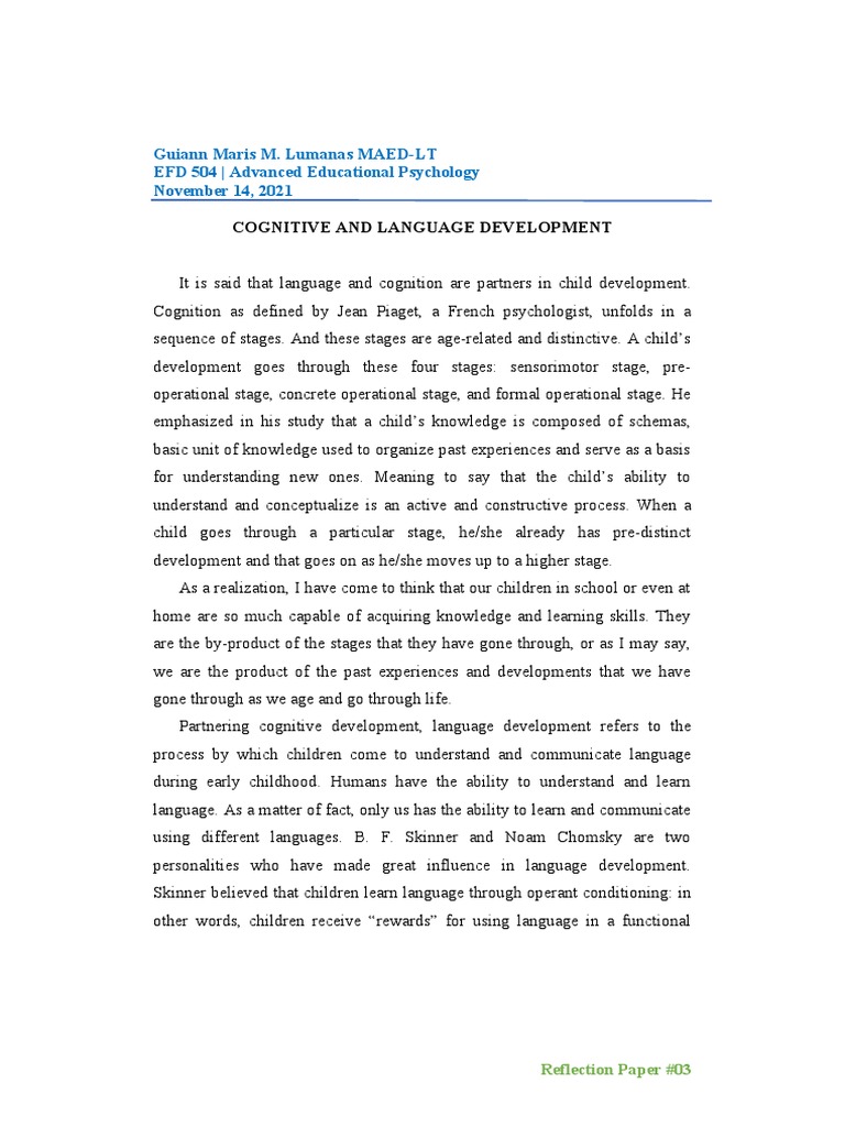 Reflection Paper #03 | Download Free PDF | Language Development | Cognition