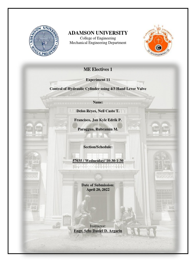 Exp 11 Control of Hydraulic Cylinder Using 4 3 Hand Lever Valve | PDF | Machines | Manufactured ...