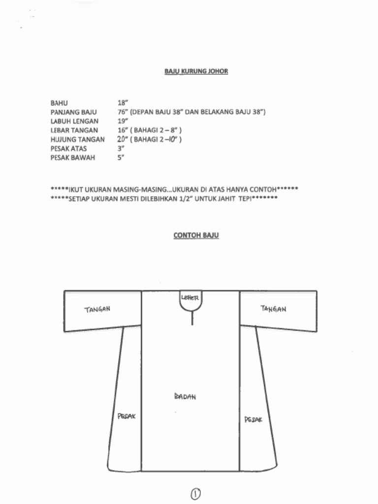 Nota Panduan Pola Baju Kurung Johor | PDF