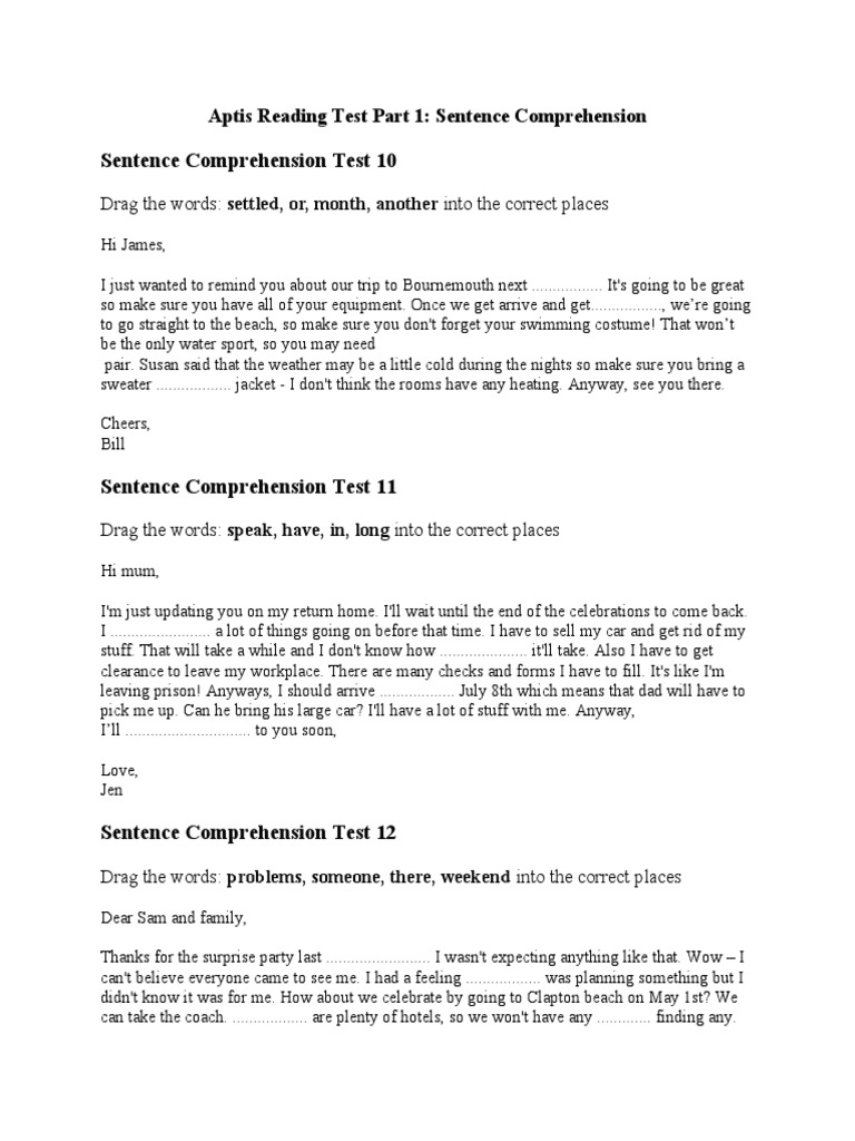 Aptis Reading Test Part 1 Day 4 | PDF