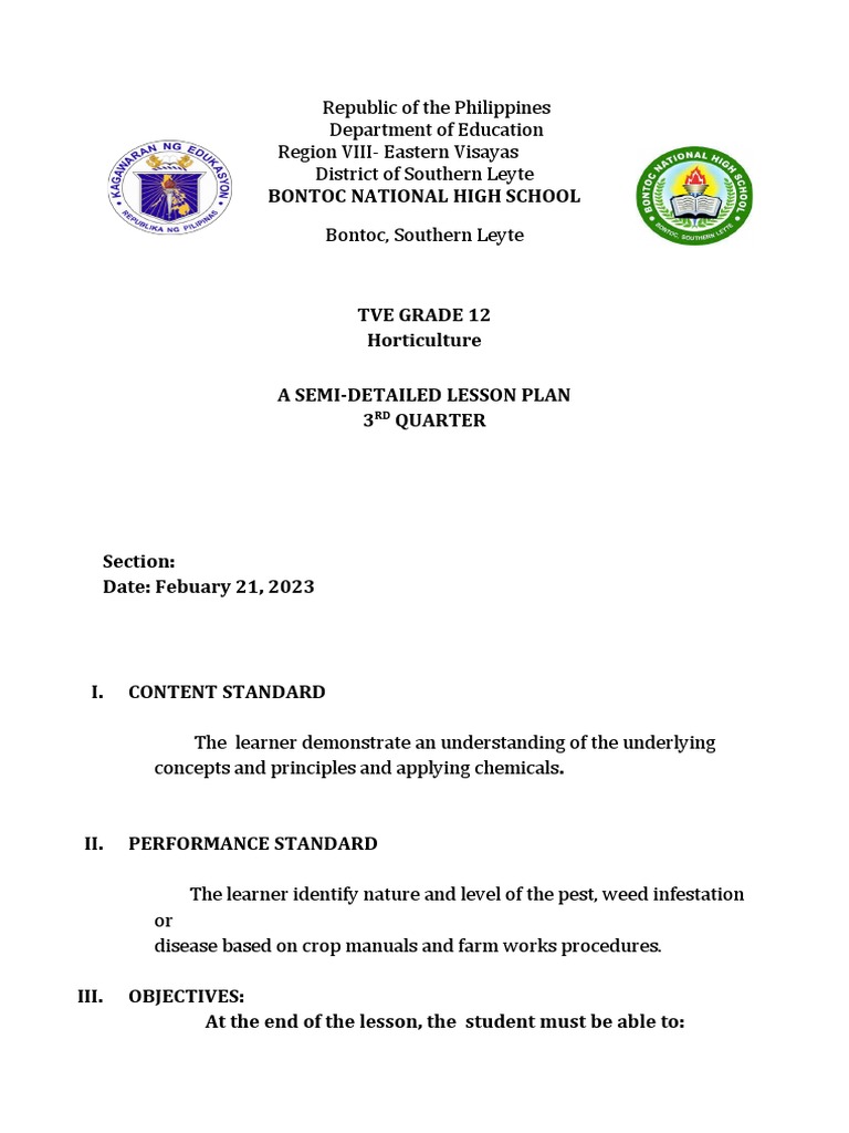 PALAGANAS About Pest LESSON PLAN HORTICULTURE GR12 PRINT | PDF | Lesson ... PALAGANAS About Pest LESSON PLAN HORTICULTURE GR12 PRINT | PDF | Lesson ...