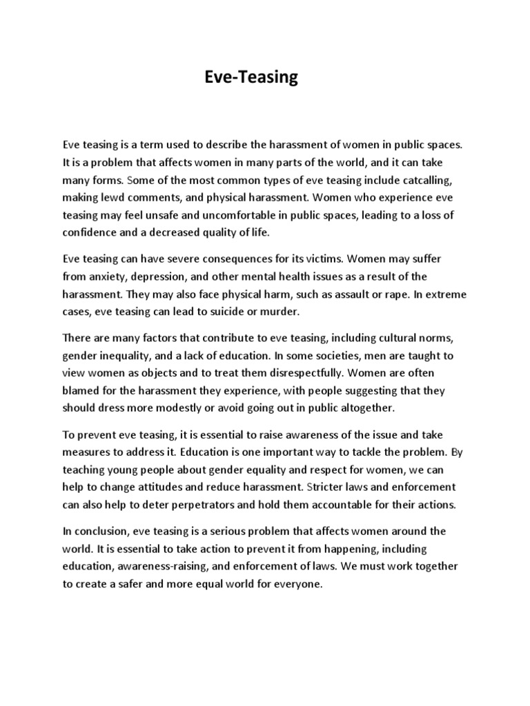 Eve Teasing Paragraph | PDF | Sexual Harassment | Gender Studies
