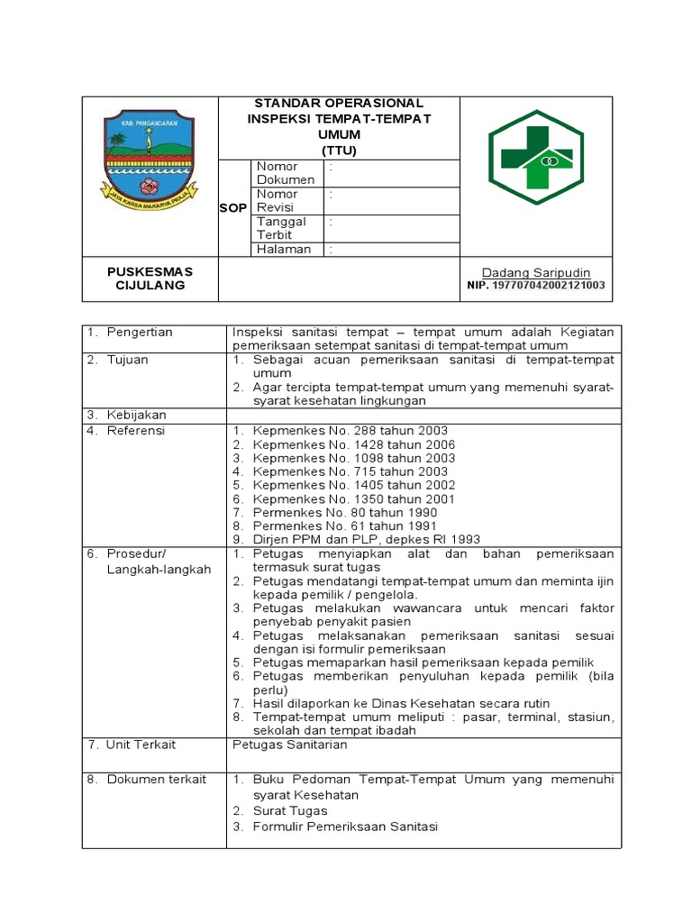 Sop Inspeksi Ttu | PDF