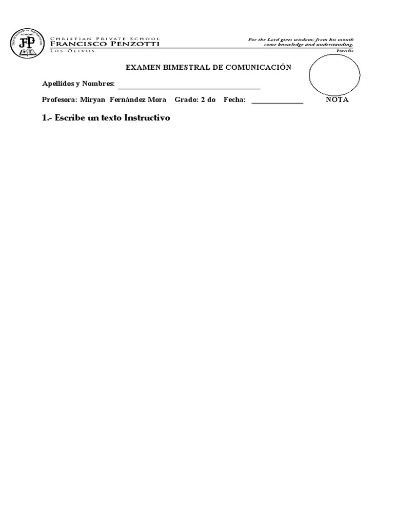 Examen Bimestral de Comunicación | PDF