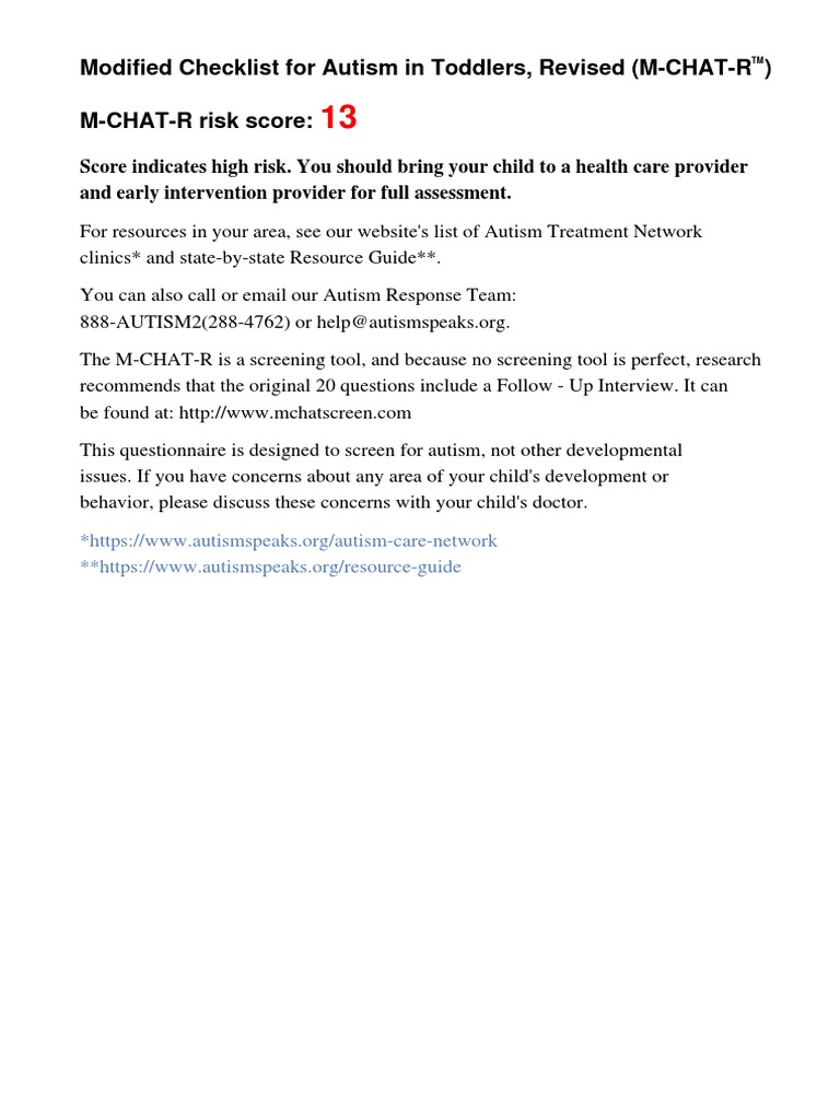Modified Checklist For Autism in Toddlers, Revised (M-CHAT-R) | PDF | Autism | Caregiver