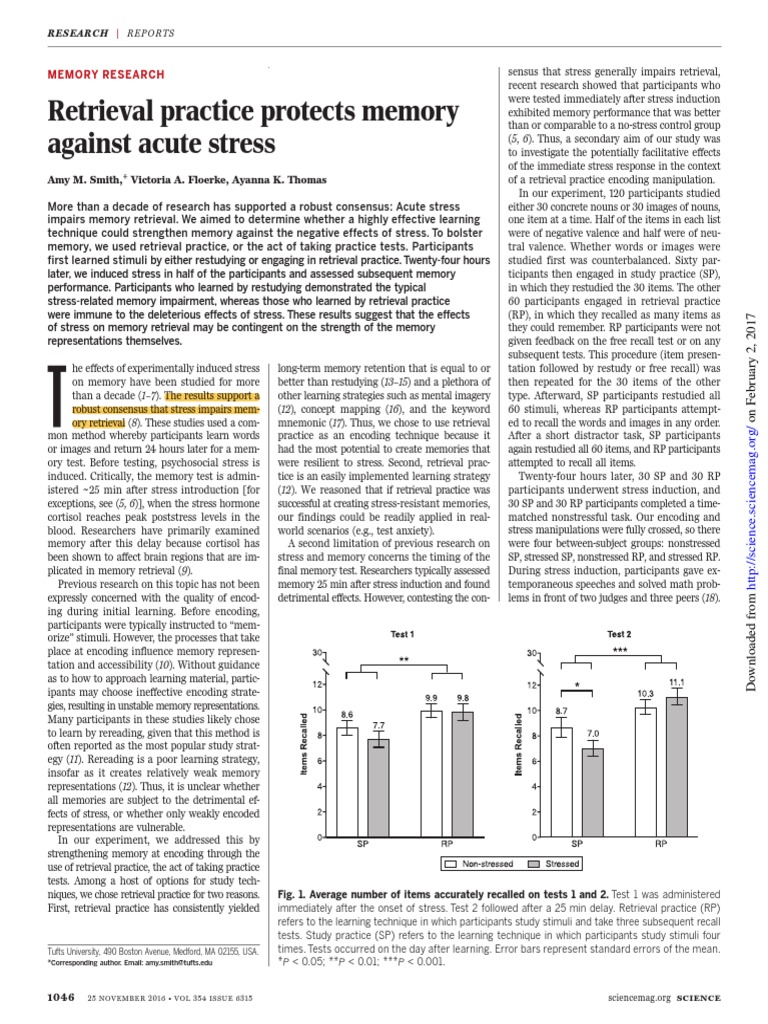 Retrieval Practice Protects Memory Against Acute Stress | PDF | Recall (Memory) | Memory