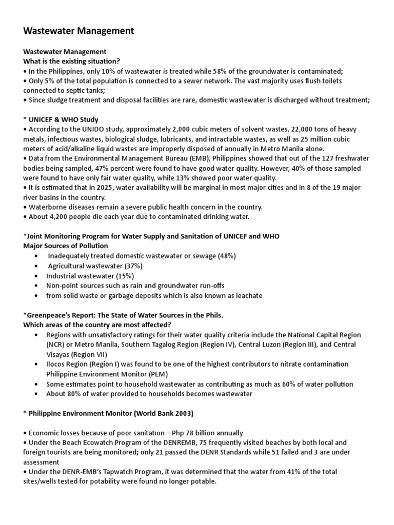 Wastewater Management | PDF | Sewage Treatment | Water Pollution