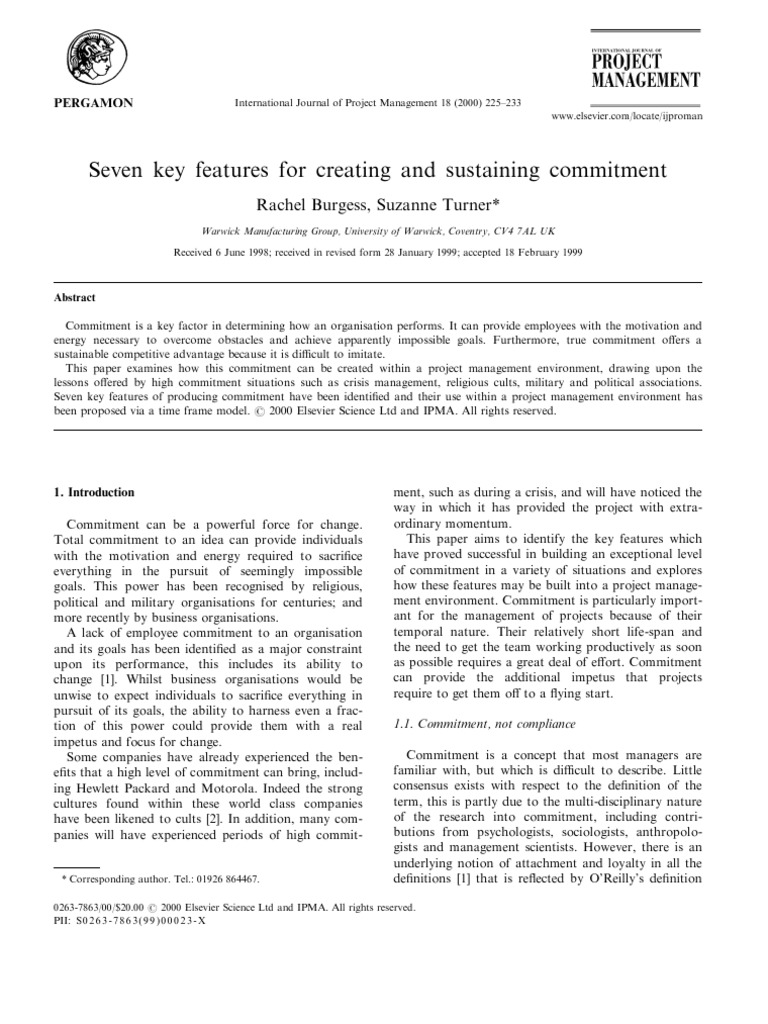 Seven Key Features For Creating and Sustaining Commitment | PDF ...