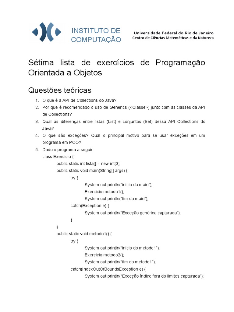 Lista de Exercícios de POO em Java | PDF | Java (linguagem de ...