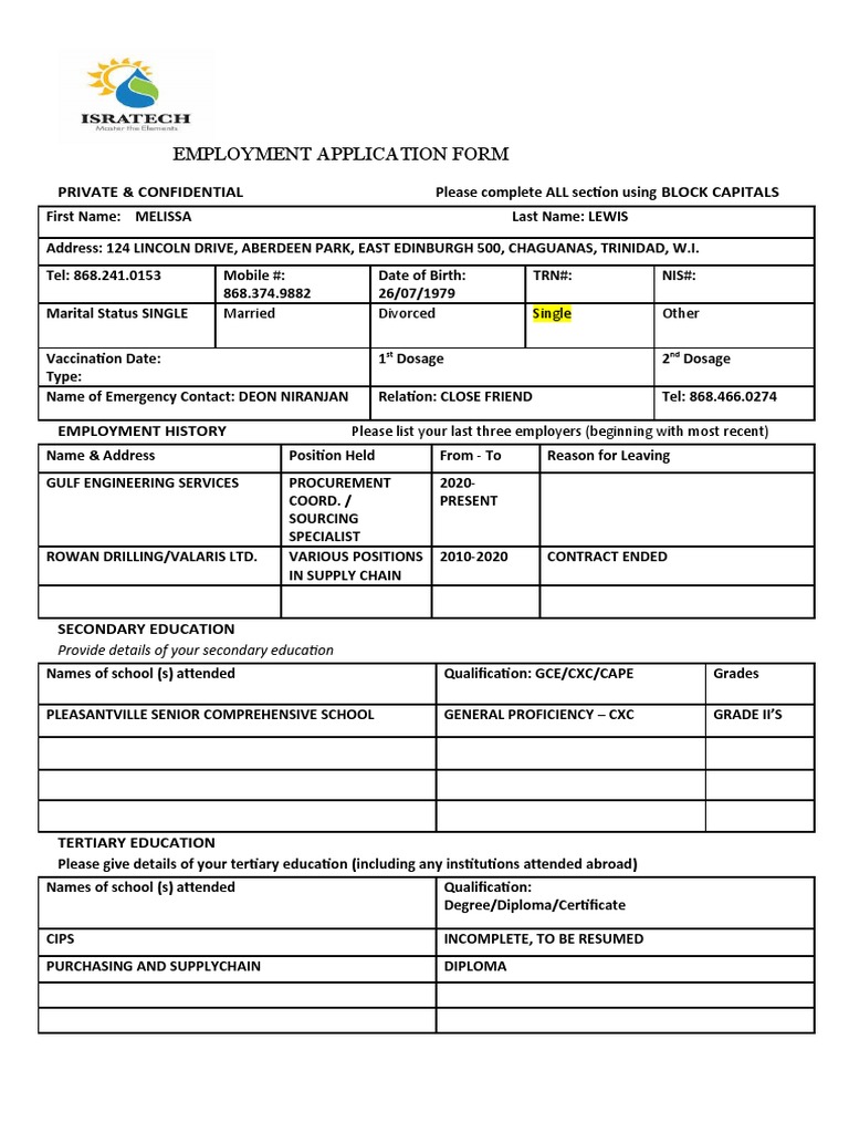 IJL Employment Application Form 2022 | PDF